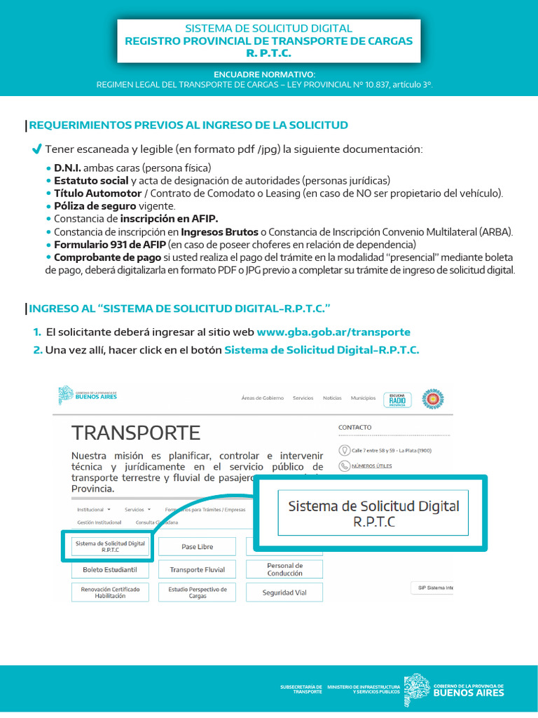 INSTRUCTIVO DE TRAMITACION RPTC - Ruta Provincia de Buenos Aires | PDF