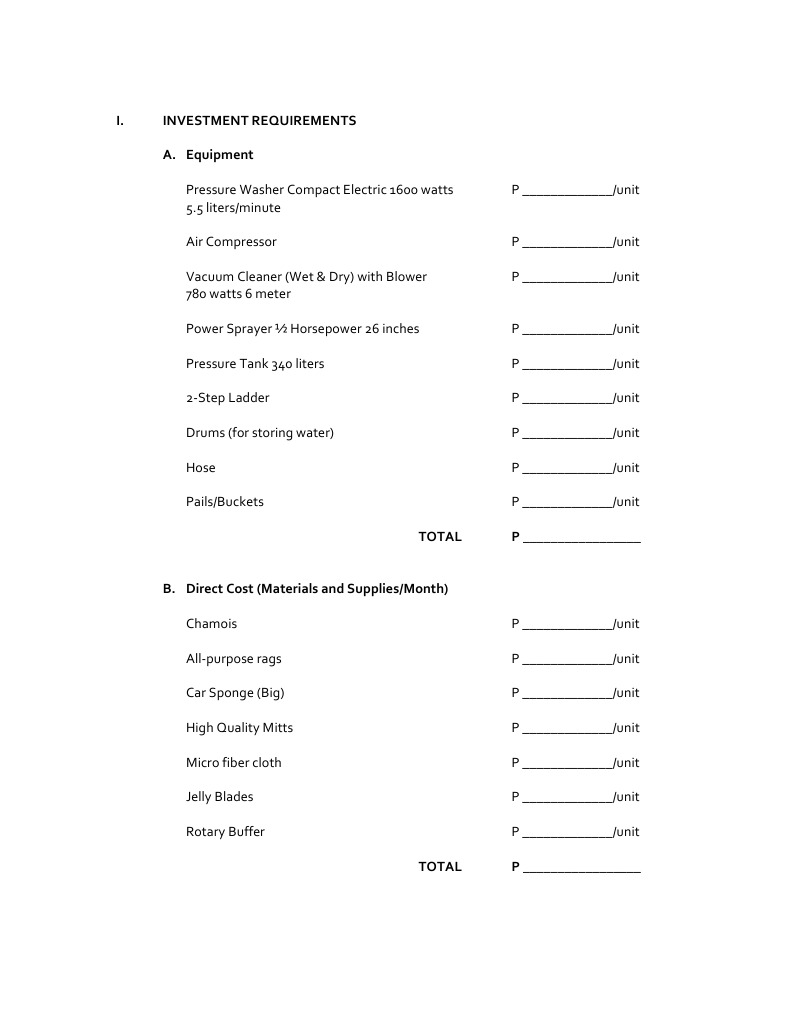Investment Requirements for Car Wash Setup | PDF