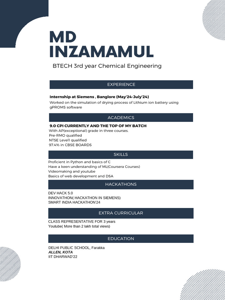 Inzamamul's Academic and Internship Profile | PDF