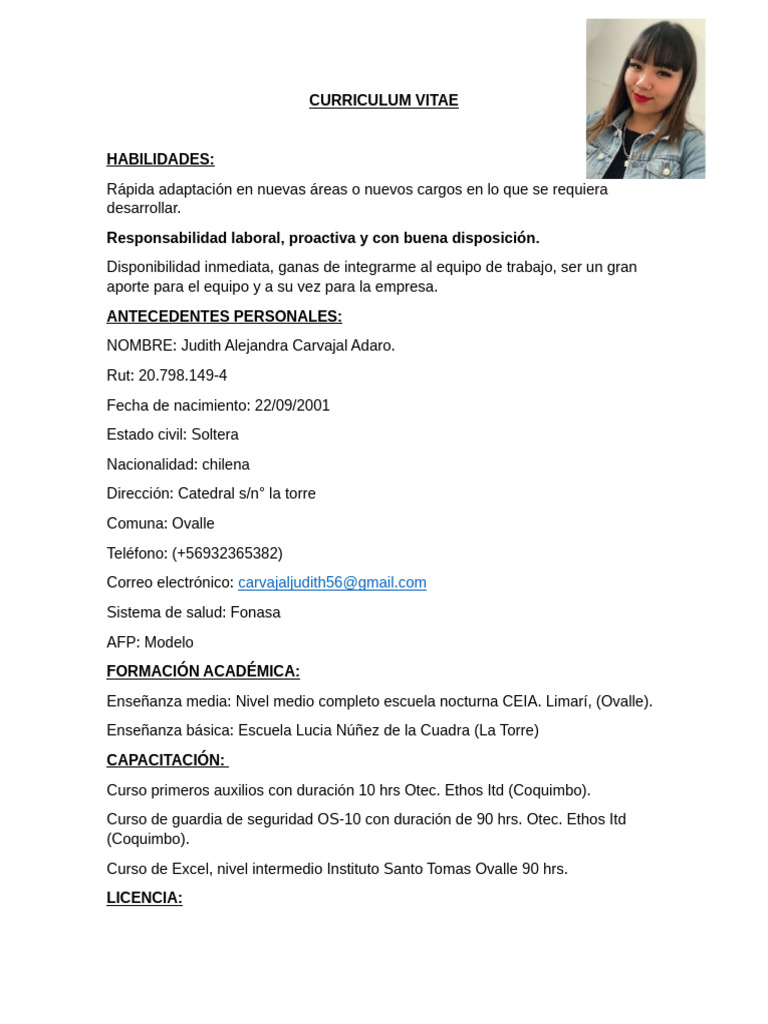 Currículum Vitae de Judith Carvajal | PDF