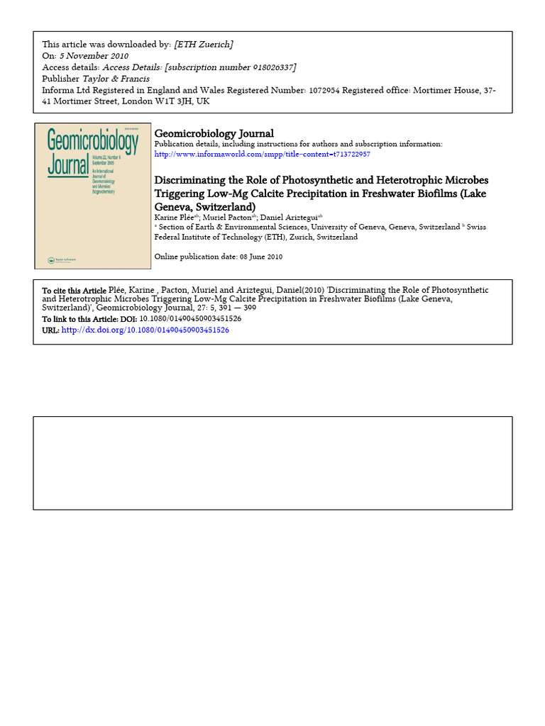 Geomicrobiology Journal: Please Scroll Down For Article | PDF ...