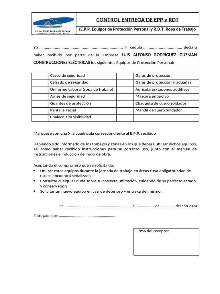 CONTROL ENTREGA DE EPP y RDT | PDF