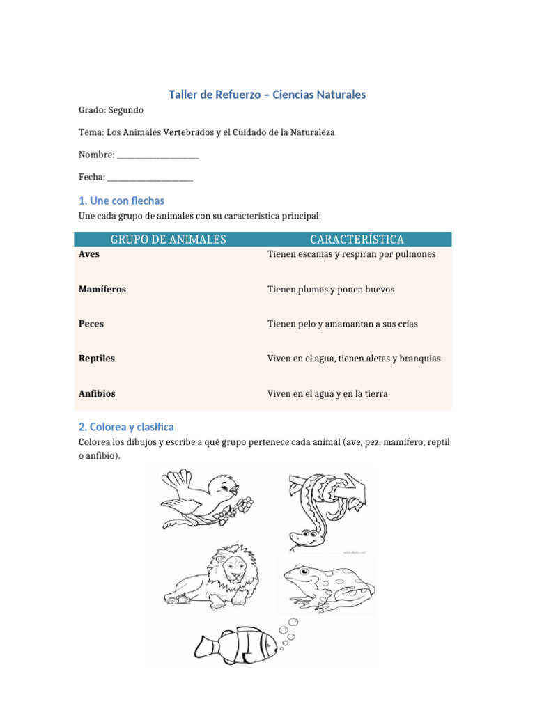 Taller Refuerzo Ciencias Segundo Grado | PDF