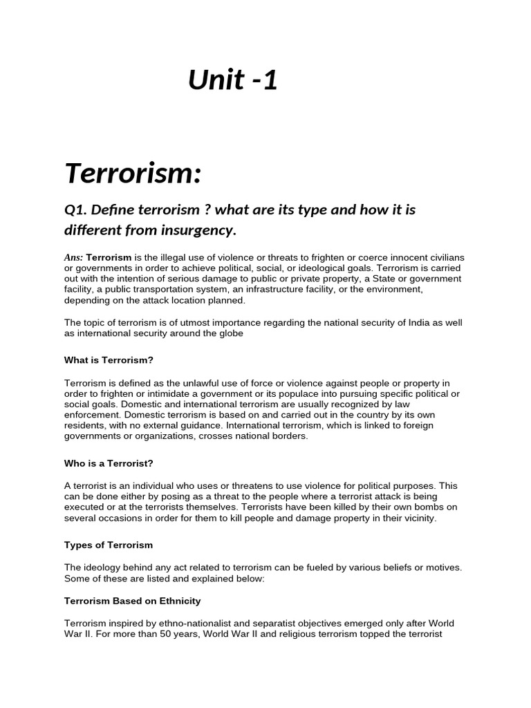 Terrorism,Cyber Terrorism,Hijacking,Trafficking QNA | PDF | Guerrilla Warfare | National Security