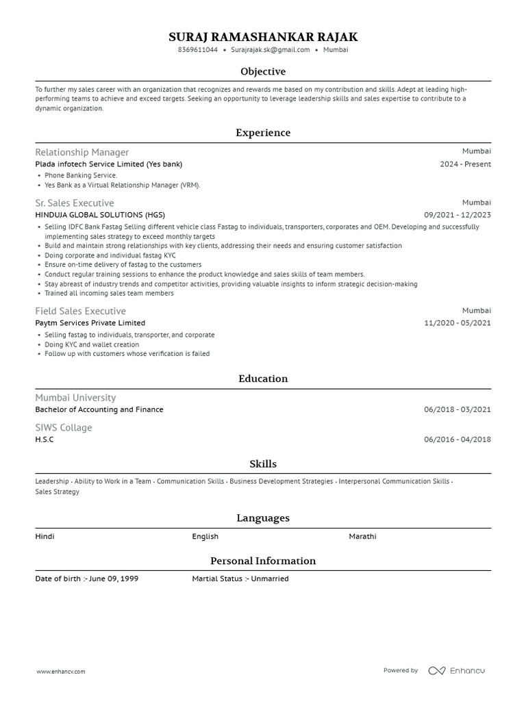 Suraj Ramashankar Rajak Resume | PDF | Sales | Business