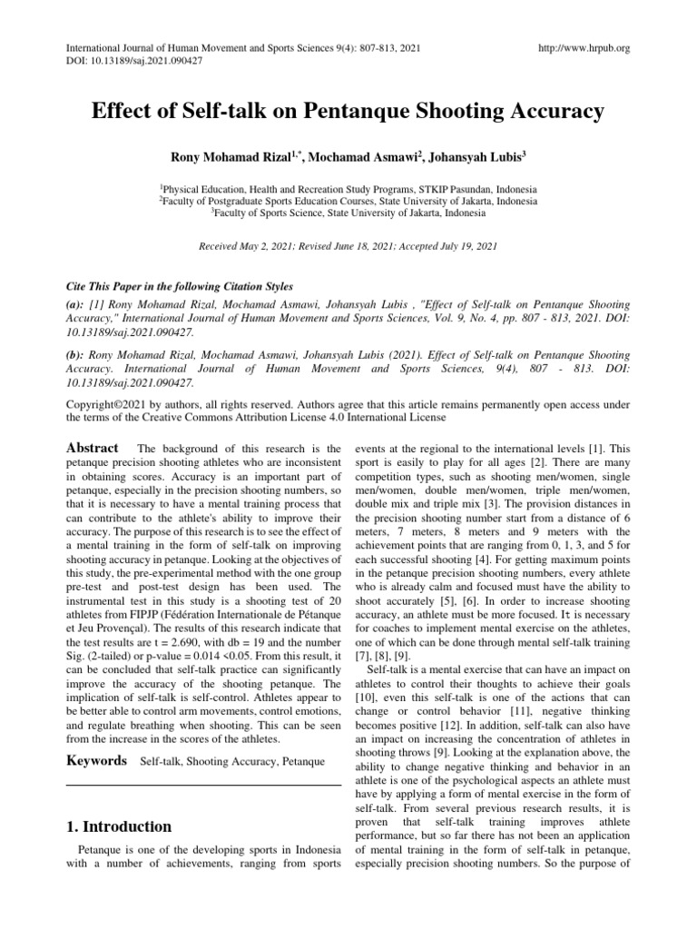 Artg Effect of Self Talk On Pentanque Shootin | PDF | Accuracy And ...