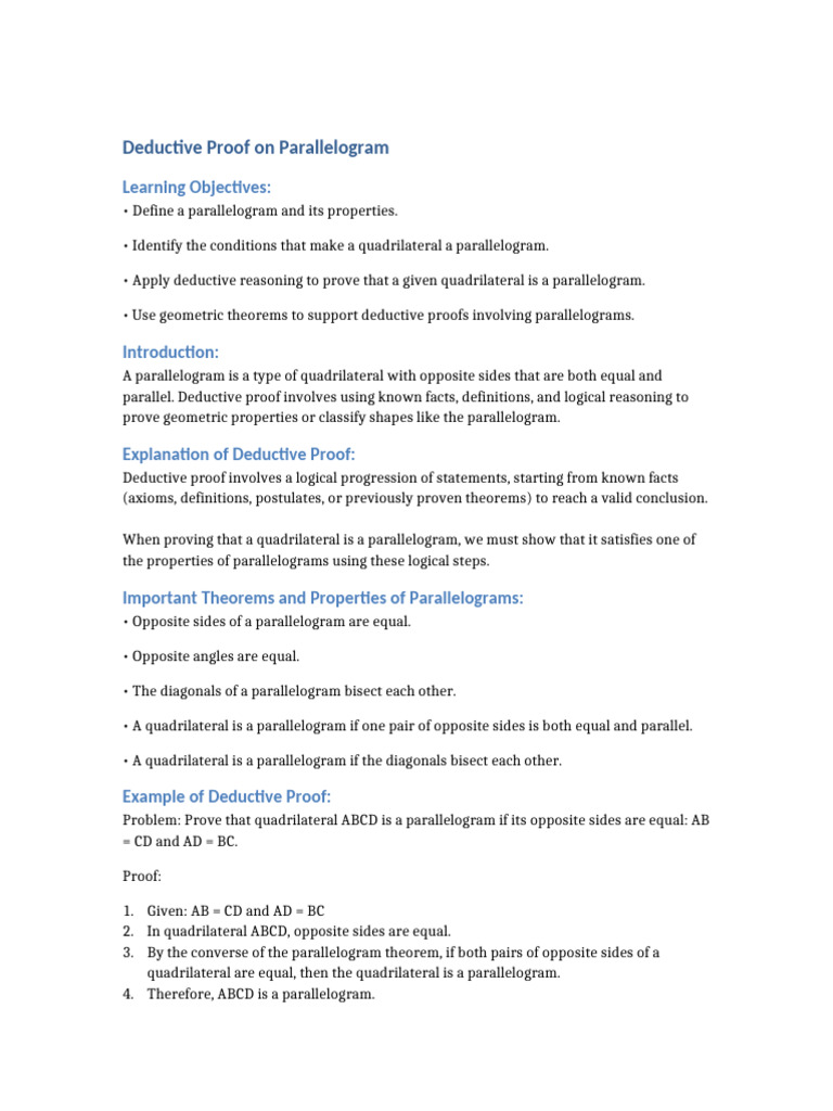 Deductive Proof On Parallelogram | PDF