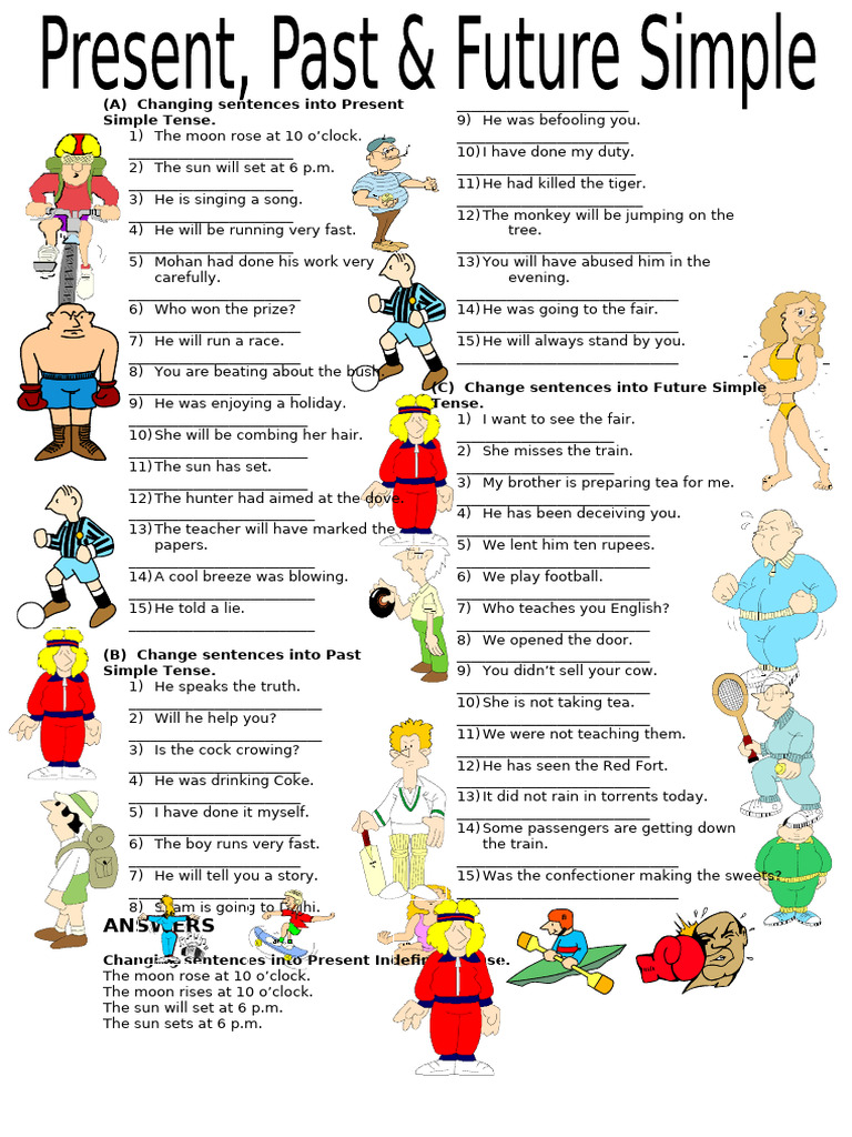 Exercises On Present Past Future Simple Tenses Editable With Answers ...