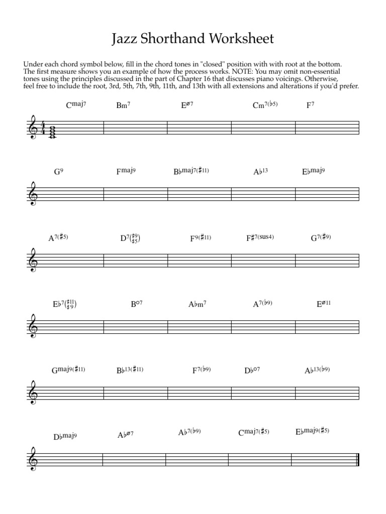 Jazz Shorthand Worksheet | PDF