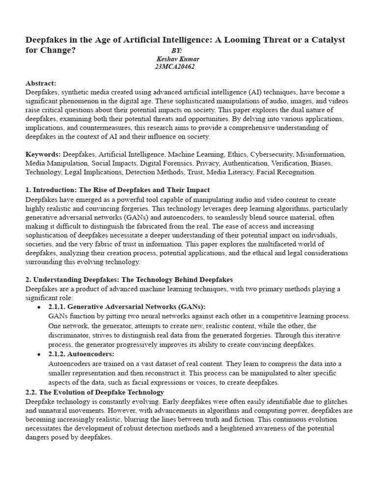 Deepfakes in the Age of Artificial Intelligence | PDF | Artificial ...