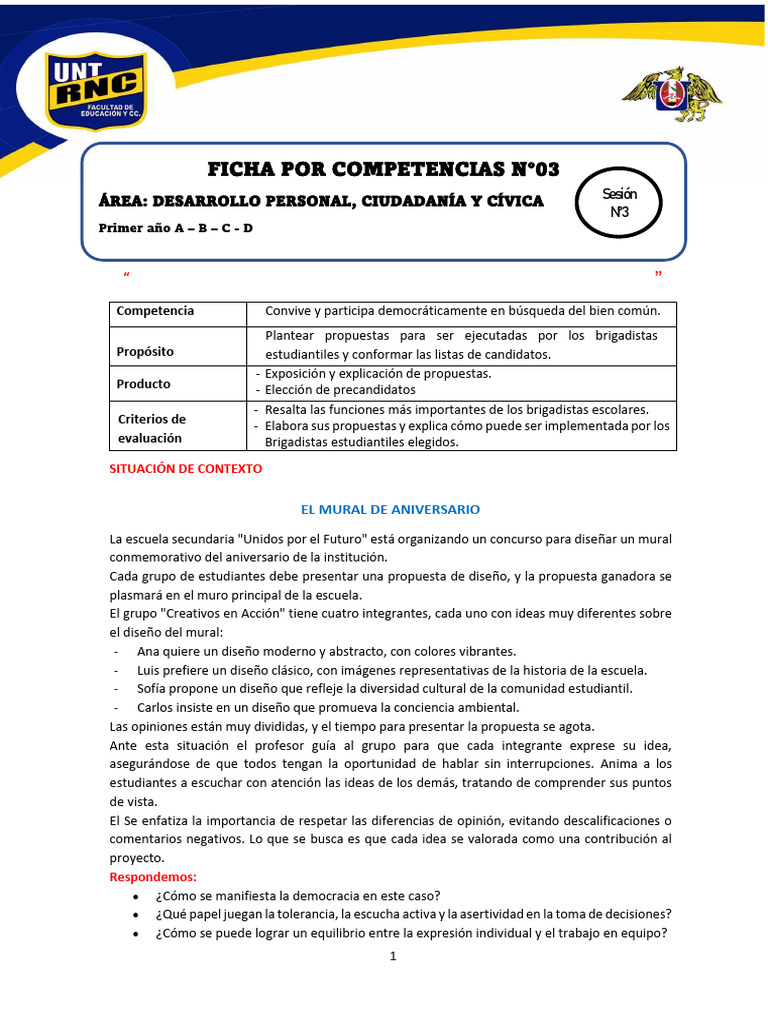 Ficha 3 DPCC PRIMERO BRIGADISTAS ESCOLARES | PDF | Democracia | Ideologías políticas