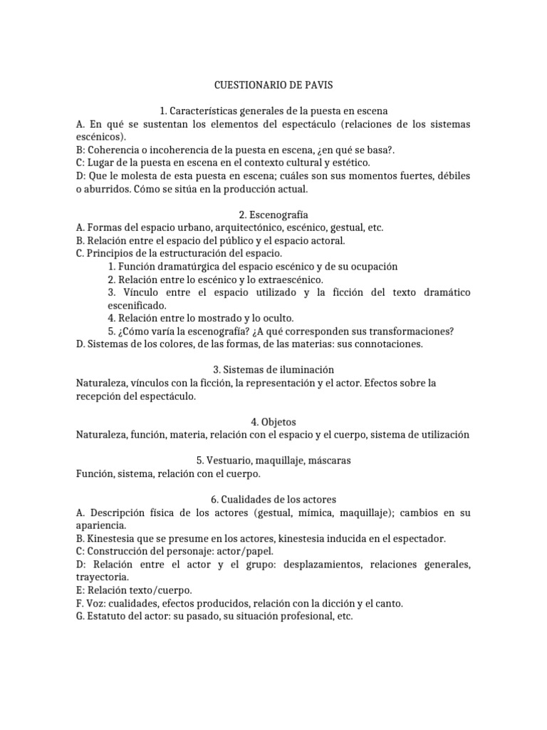 Pavis Cuestionario Limpio | PDF | Actor