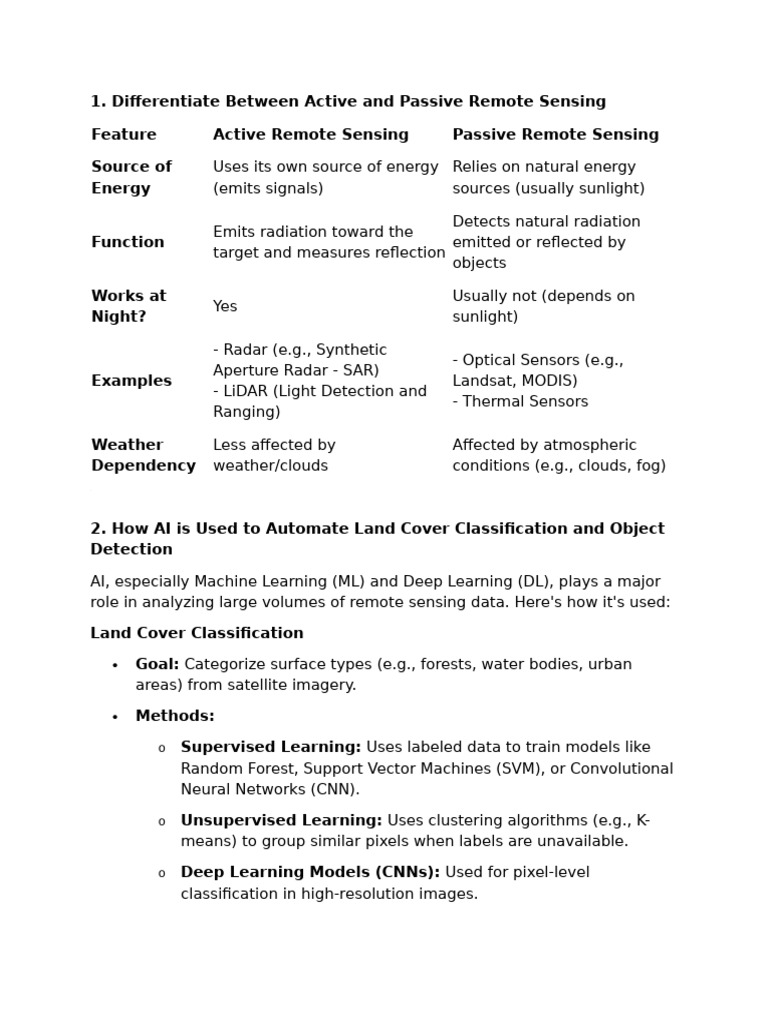 Ai for remte sensing assignments notes | PDF | Lidar | Remote Sensing