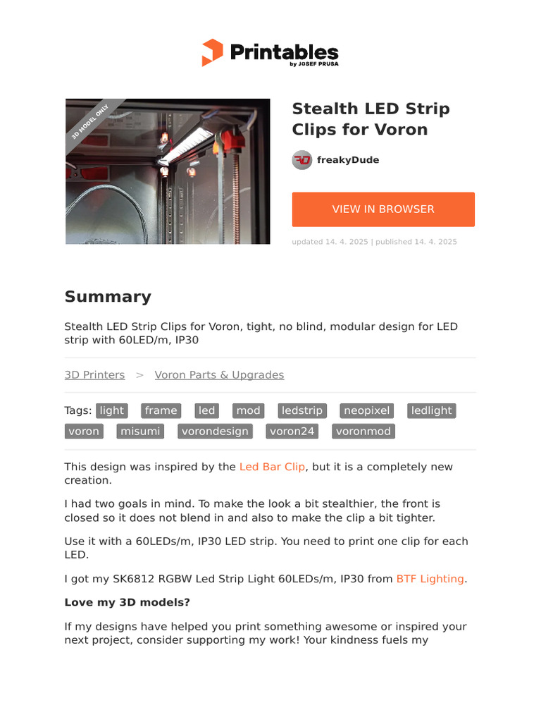 Stealth Led Strip Clips For Voron | PDF