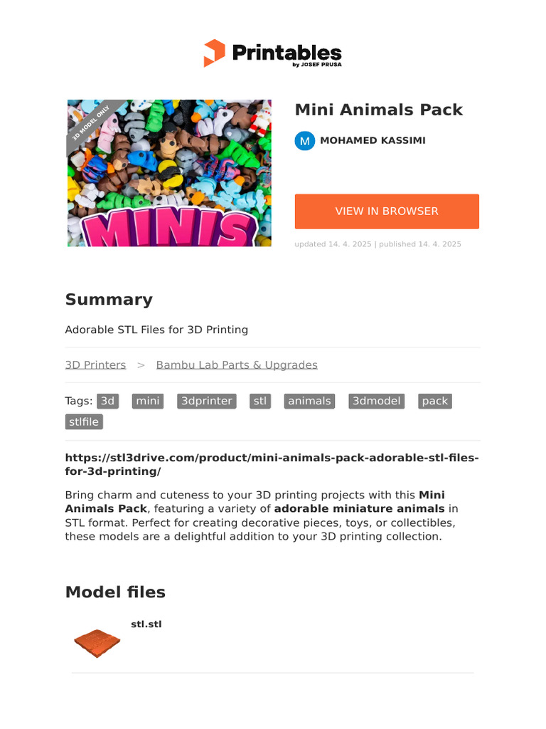 Mini Animals Pack for 3D Printing | PDF