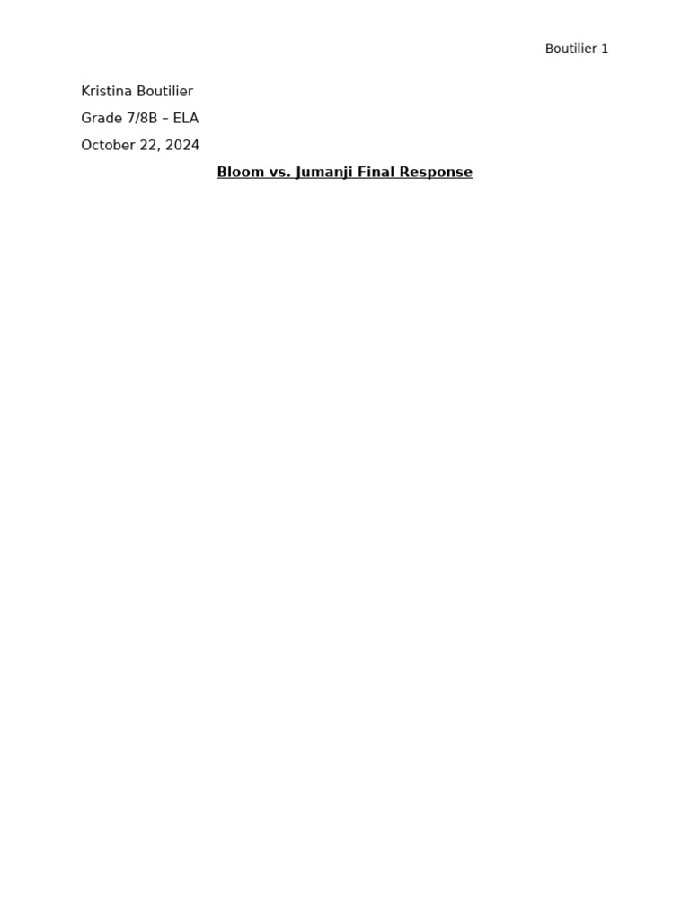 Bloom vs. Jumanji: Final Response Analysis | PDF