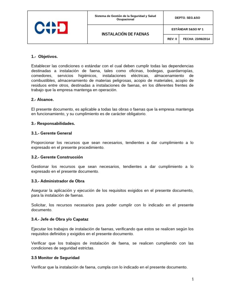 ESSO #1 - Instalacion de Faena | PDF | Residuos | Higiene