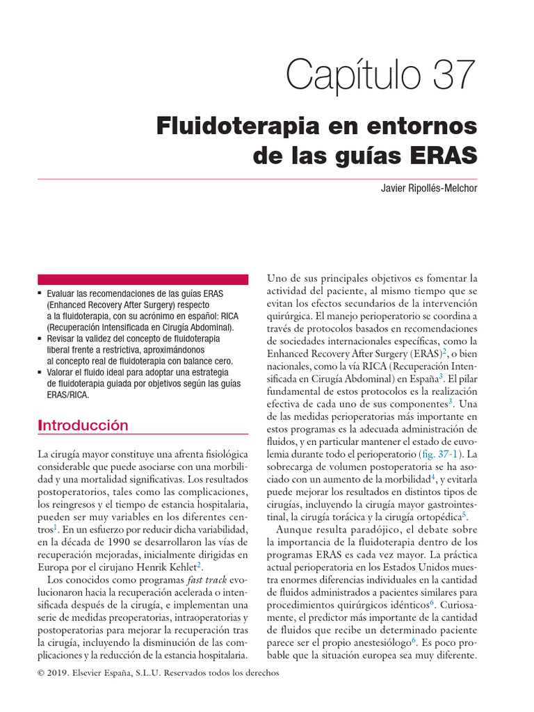 Fluidoterapia en Entornos de Las Guías ERAS | PDF | Medicina CLINICA ...