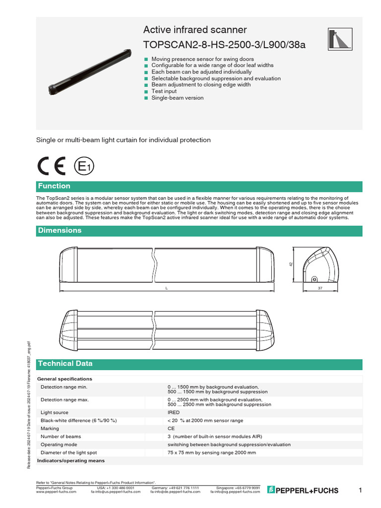 Active Infrared Scanner TOPSCAN2-8-HS-2500-3/L900/38a: Function | PDF