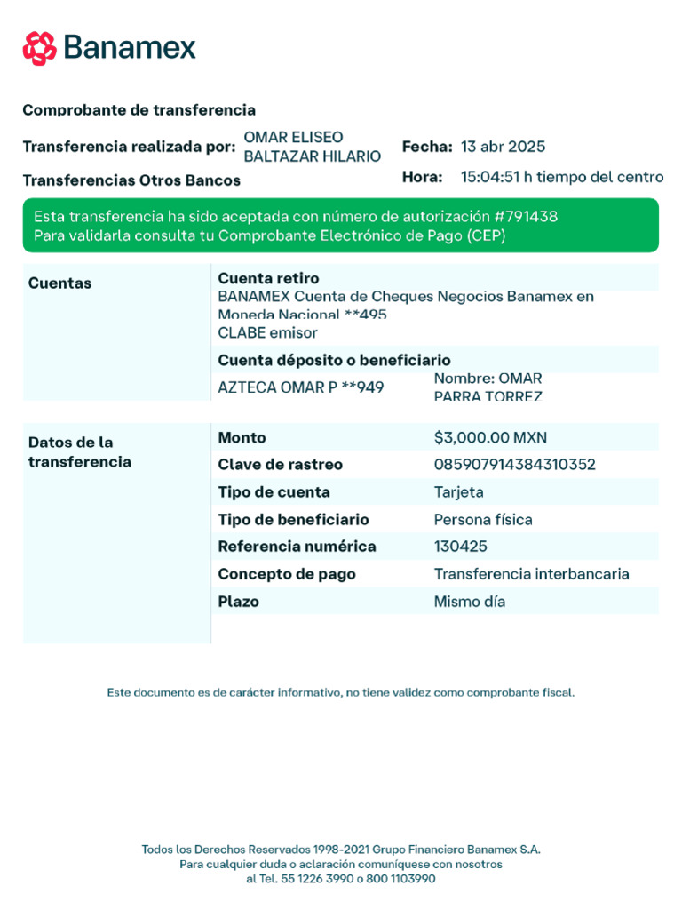 Comprobante de La Transaccion 13-Abr-2025 15-04-51 | PDF