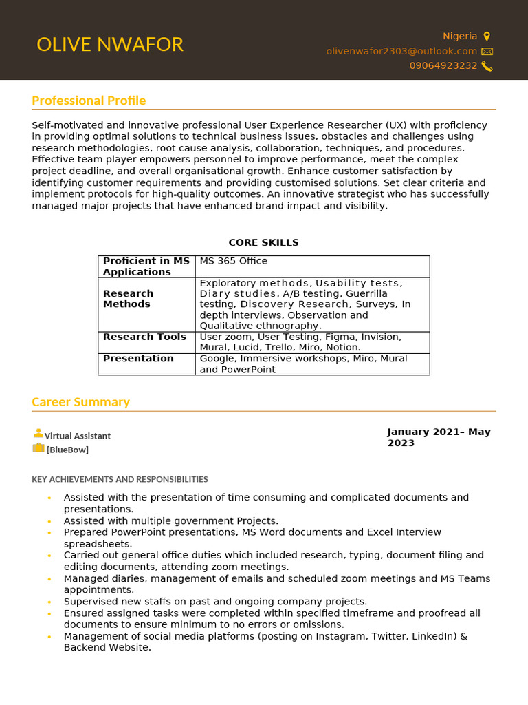 Olive Nwafor Updated CV | PDF | Usability | Software Release Life Cycle
