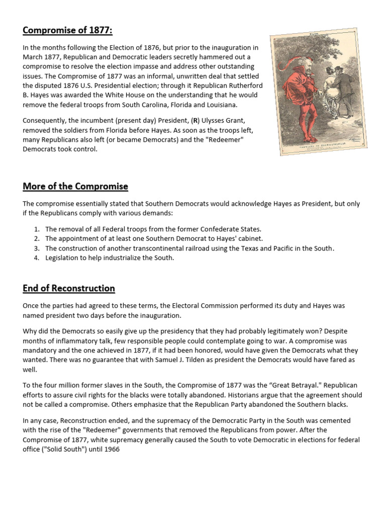 Alanna Hardesty - Compromise of 1877 | PDF | Government | Presidency Of ...