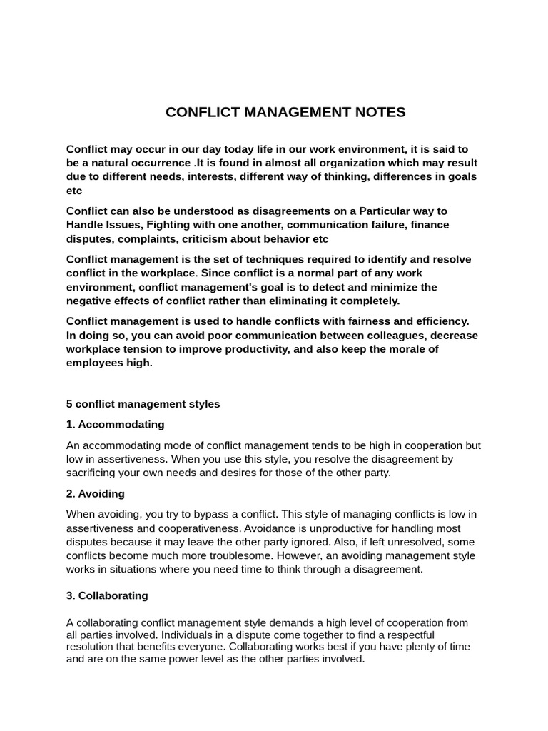 CONFLICT MANAGEMENT NOTES | PDF | Cognition | Social Psychology