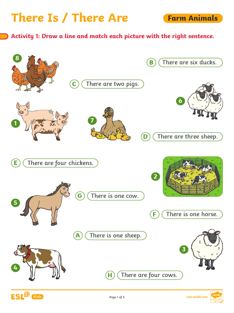 Farm Animals: There Is/Are Activities | PDF | English As A Second Or ...