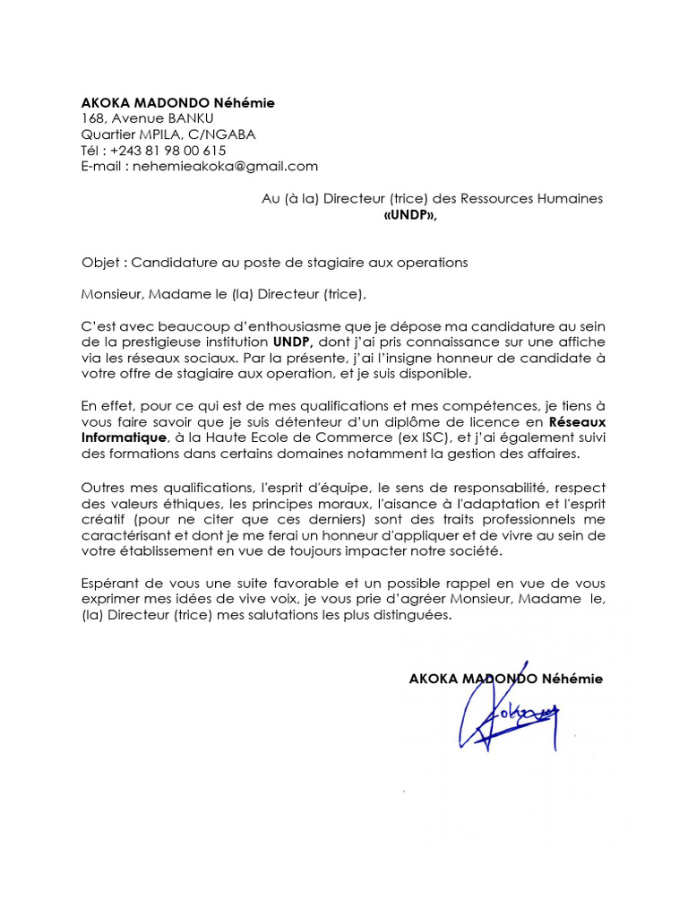 Lettre de Motivation UNDP | PDF