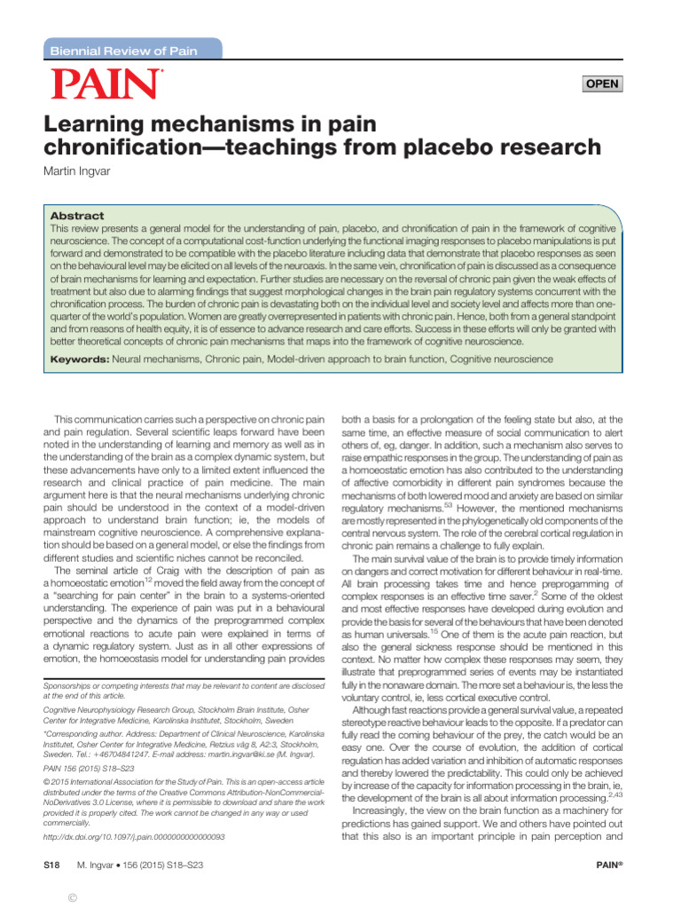 Ingvar2015 - Learning Mechanisms in Pain | PDF | Anterior Cingulate ...