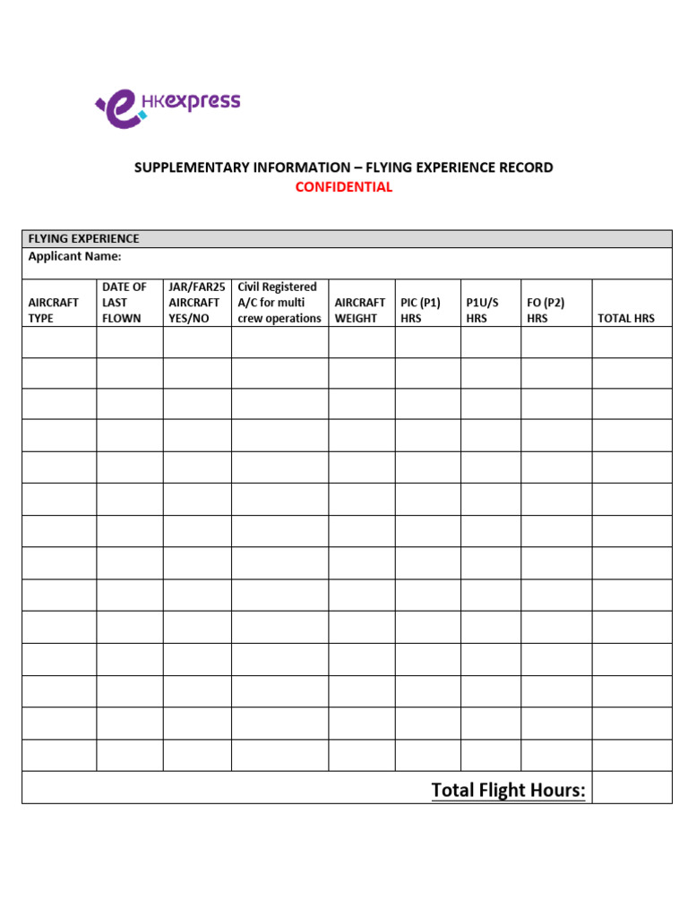 Supplementary Information Flying Experience Record | PDF