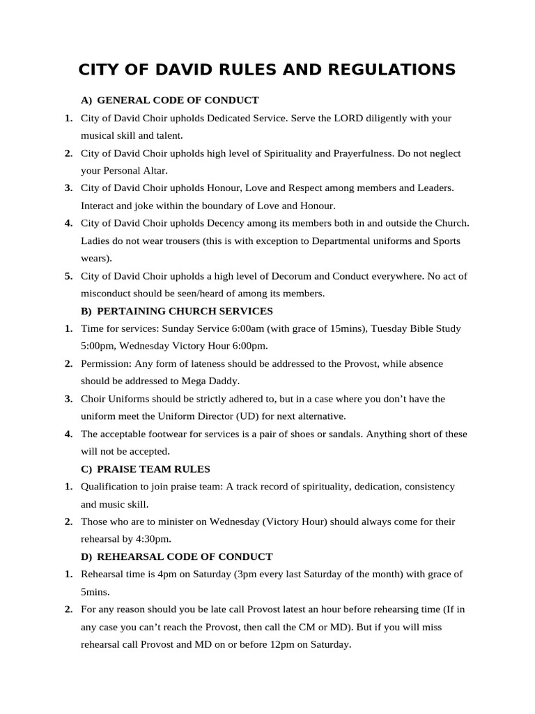 City of David Rules and Regulations | PDF | Clothing