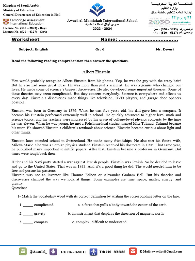 English Worksheet 3 | PDF | Albert Einstein | Science