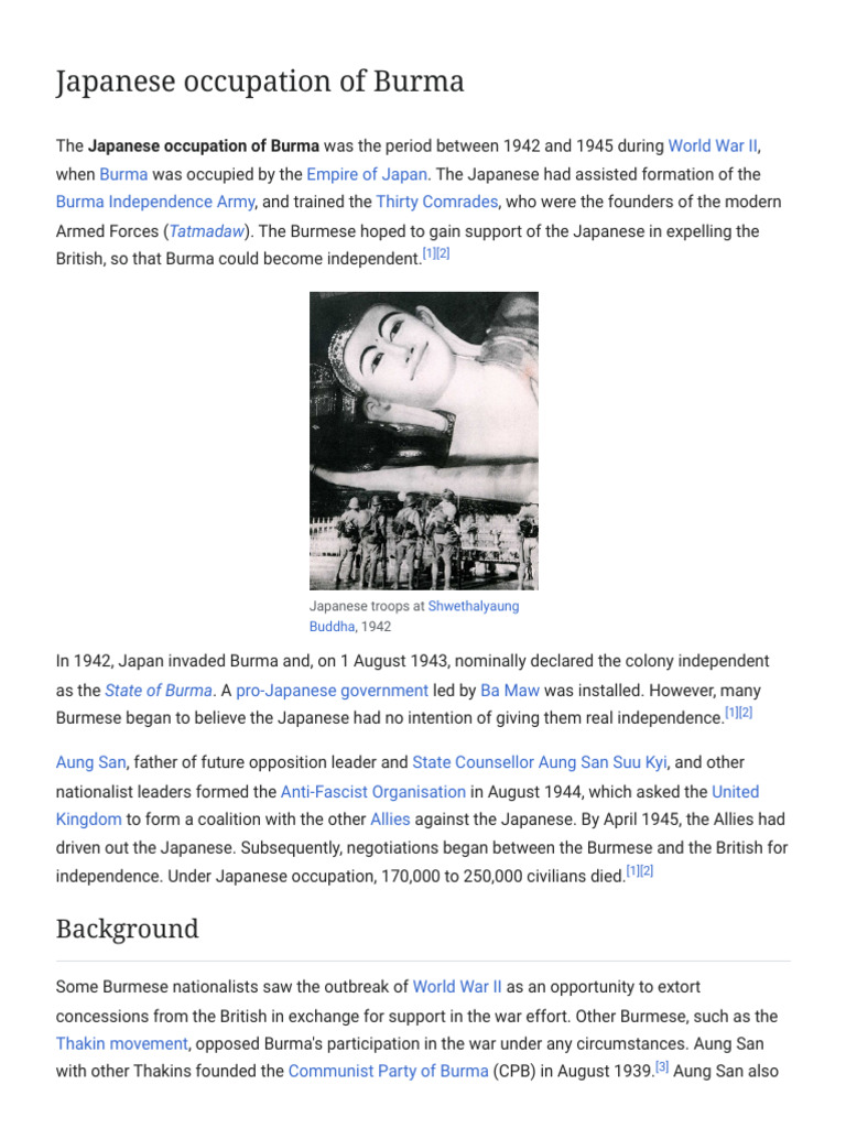 Japanese Occupation of Burma (1942-1945) | PDF | Myanmar | Politics Of ...
