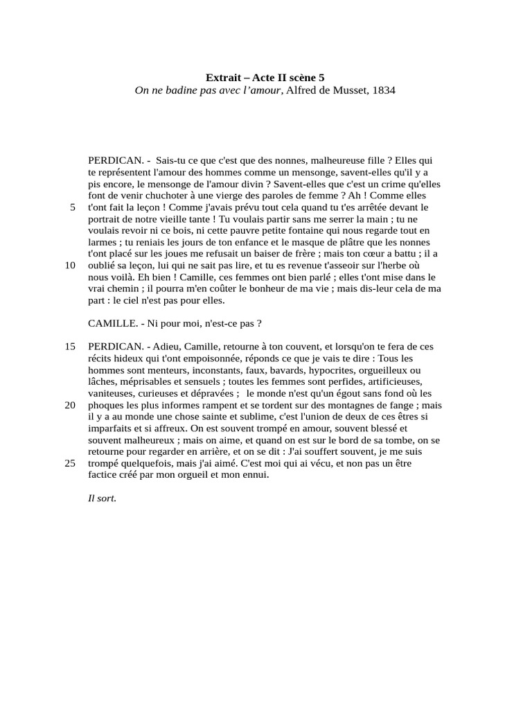 Texte Explication Linéaire 2 - Musset - Acte II Scène 5 | PDF