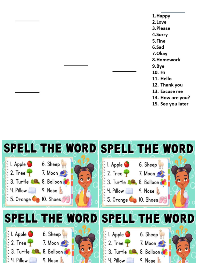 Spelling Test Examples: 10, 15, 20 Words | PDF
