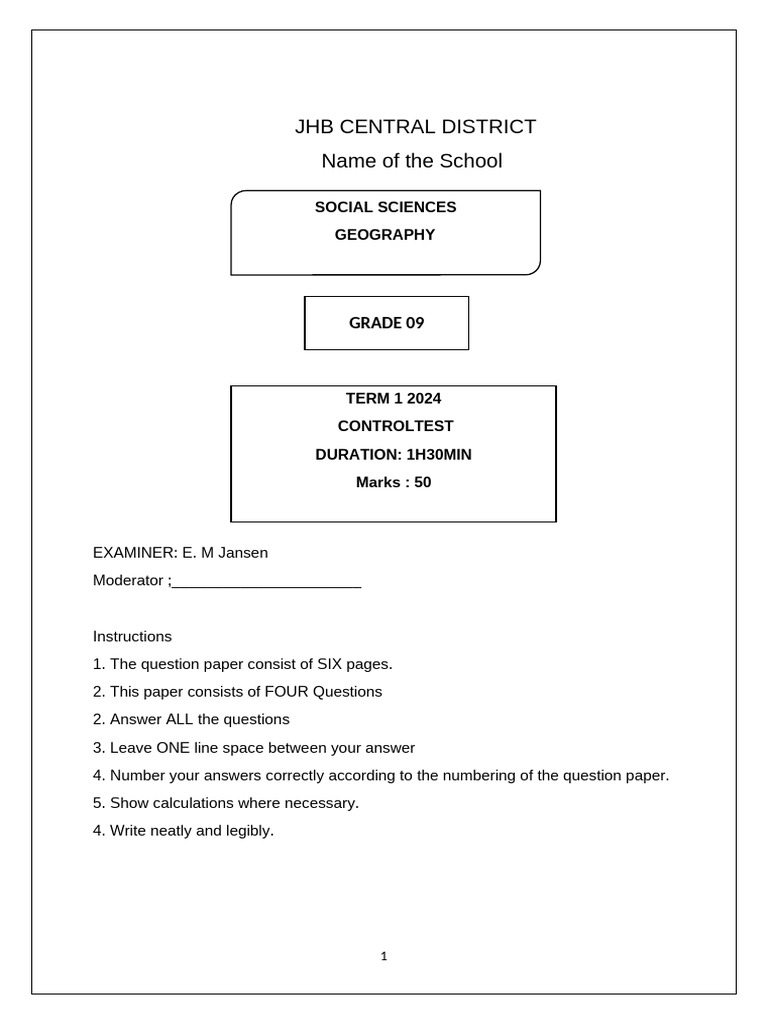 Geography Grade 9 Control Test Examplar Term 1 2024 | PDF | Contour ...