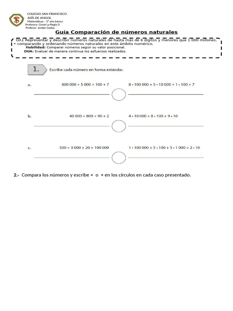 Comparación de Números Naturales en 5° Básico | PDF