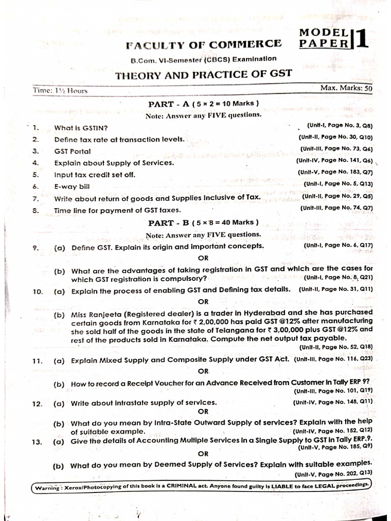 Model Paper & Previous Year Question Paper GST | PDF