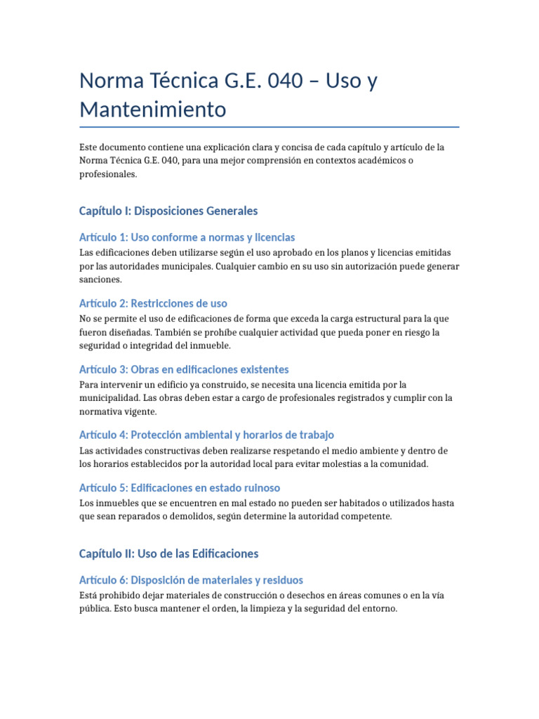 Norma GE 040 Explicaciones | PDF | edificio | Residuos