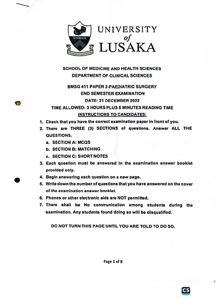 Paeds Surgery End Semester - 101622 | PDF