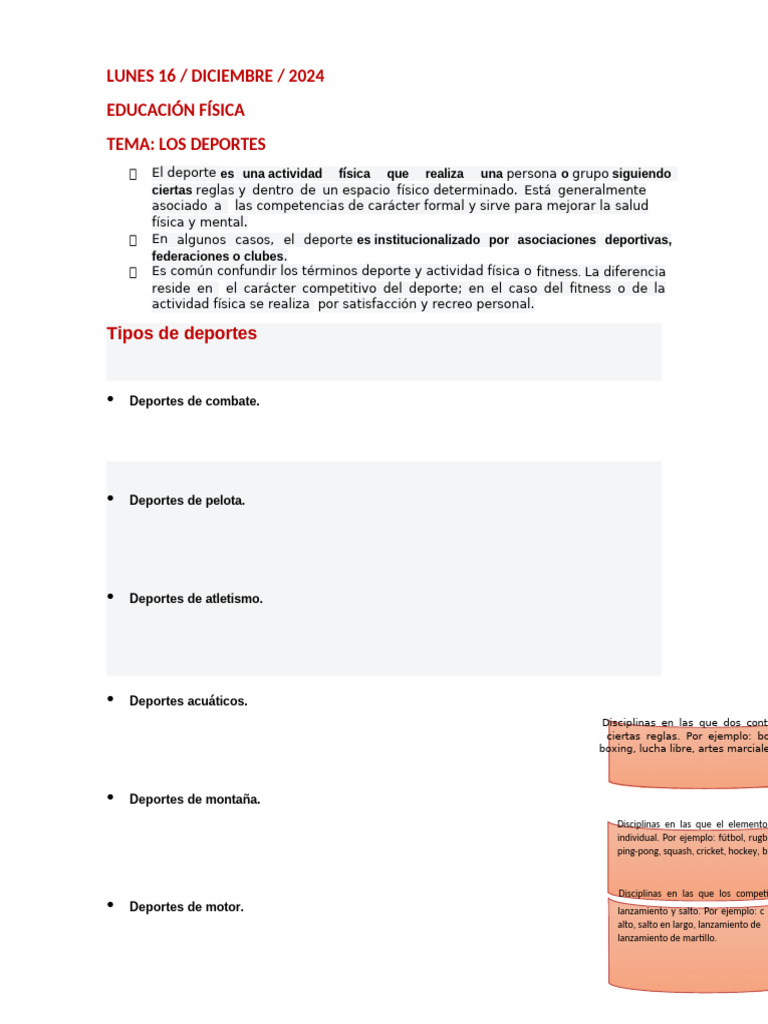 Tipos de Deportes y sus Características | PDF