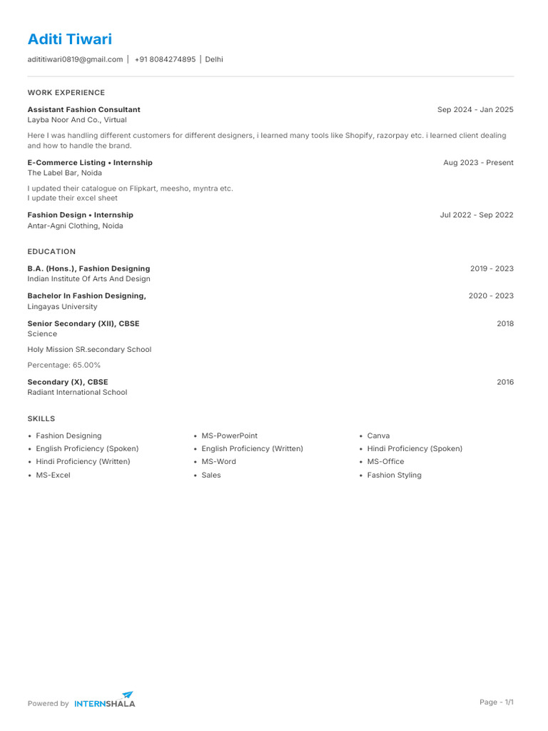 AditiTiwari InternshalaResume | PDF