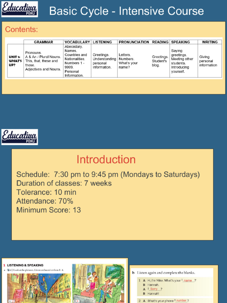 Basic Unit 1 Intensive Course - Educativa p1 | PDF