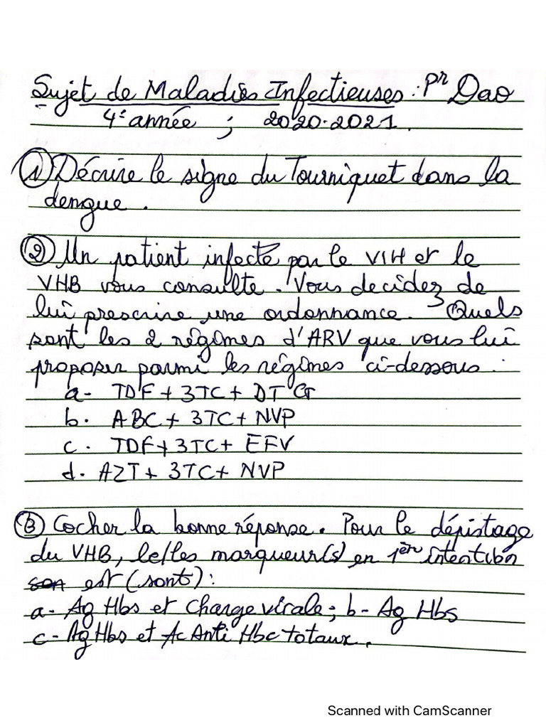 Infectio Sujet PR Dao 2020-2021 | PDF