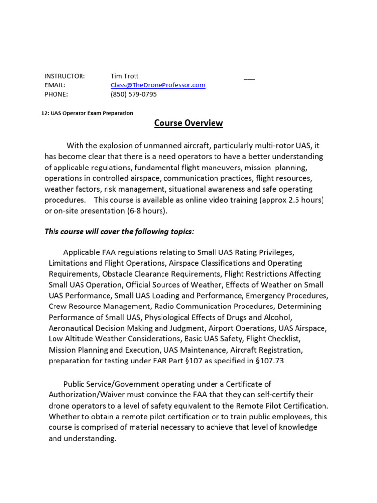 Syllabus UAS Operator Preparation | PDF | Unmanned Aerial Vehicle ...