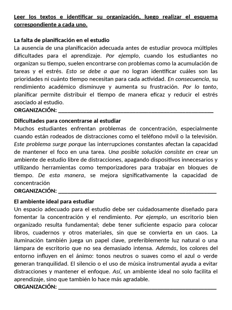 EJERCITACIÓN-Leer los textos e identificar su organización | PDF ...