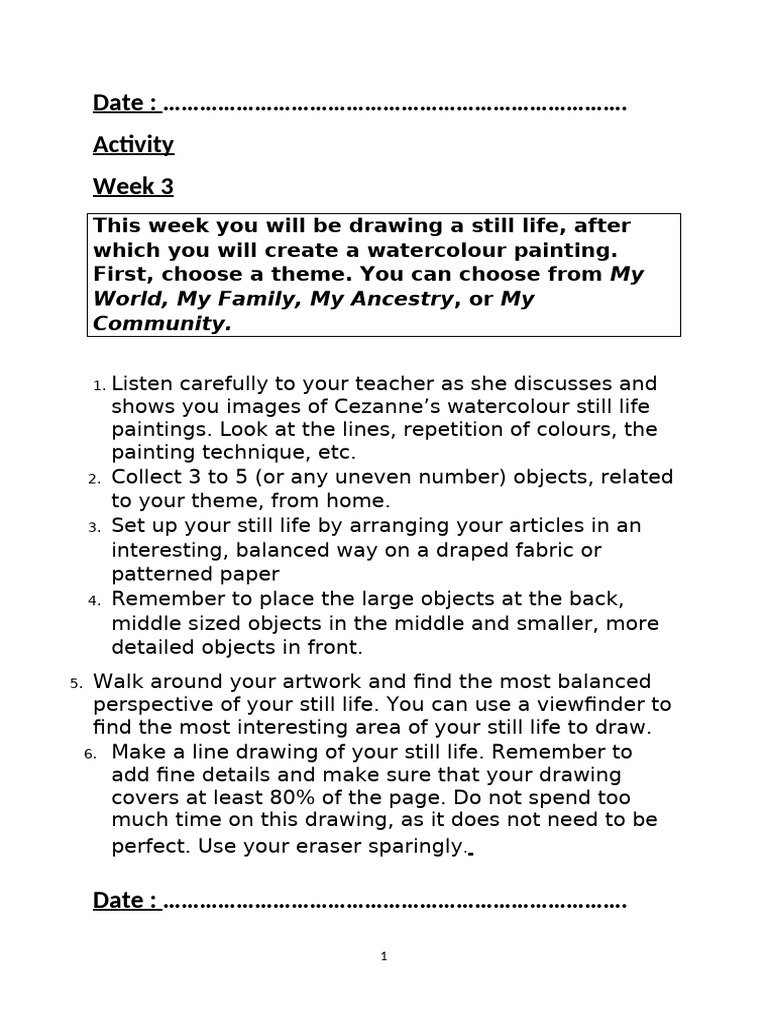 Grade 7 Visual Arts Activity | PDF