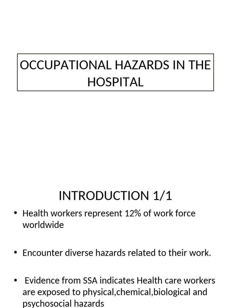Occupational Hazards for Health Workers | PDF
