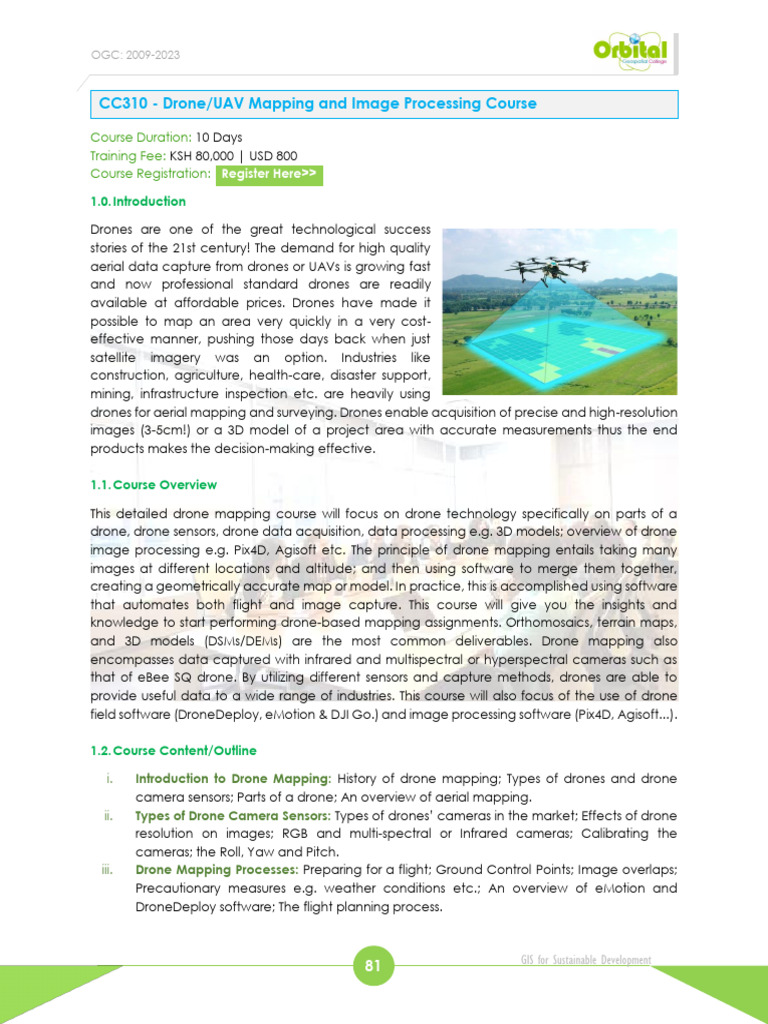 Uav Mapping And Image Processing Course Pdf Unmanned Aerial Vehicle